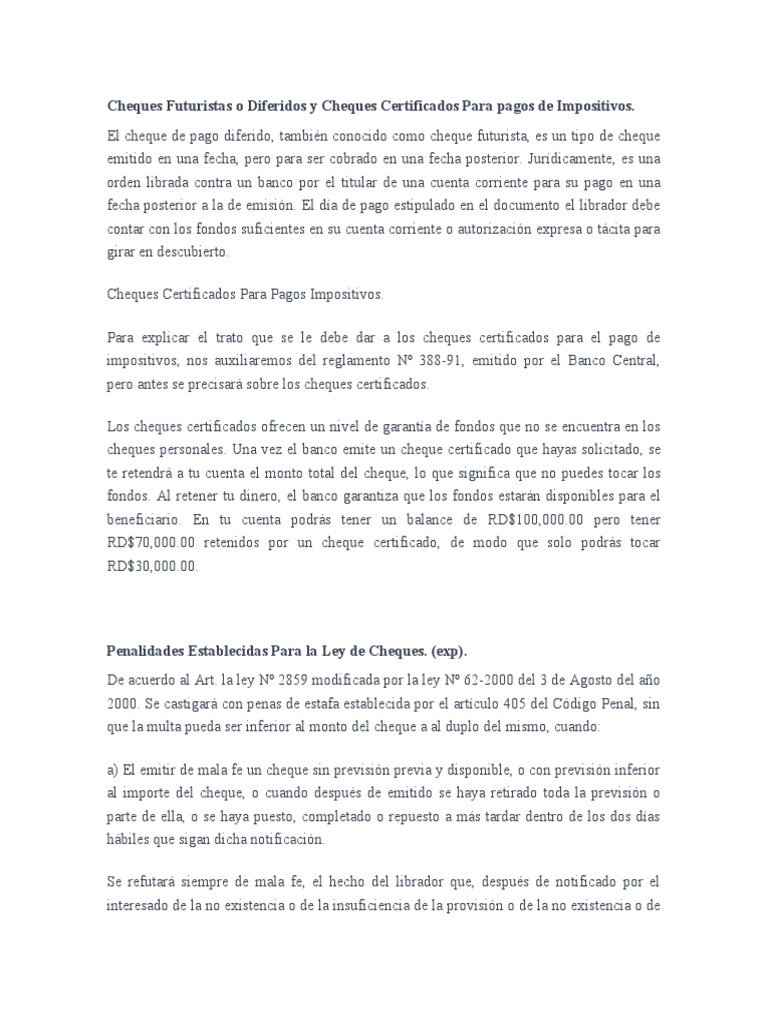 Cheques Futuristas y Certificados: Guía | PDF | Cheque | Bancos