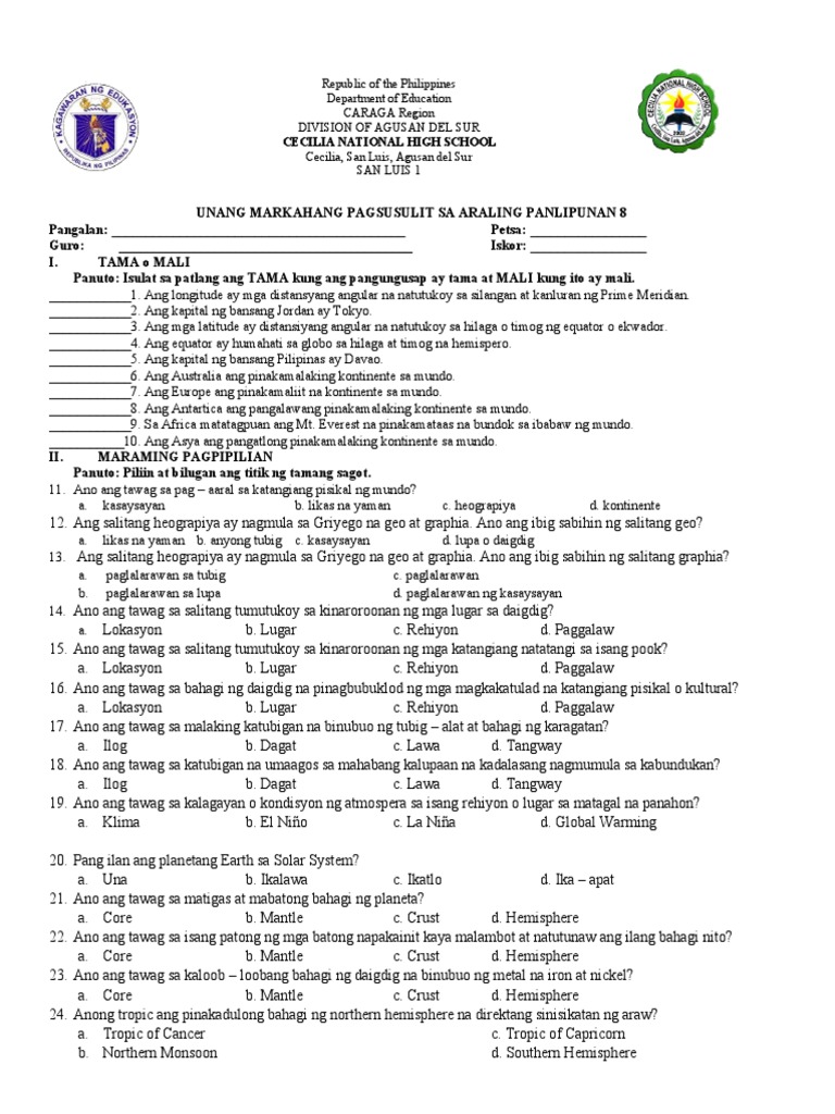 1ST Q Ap 8 TQ CNHS | PDF