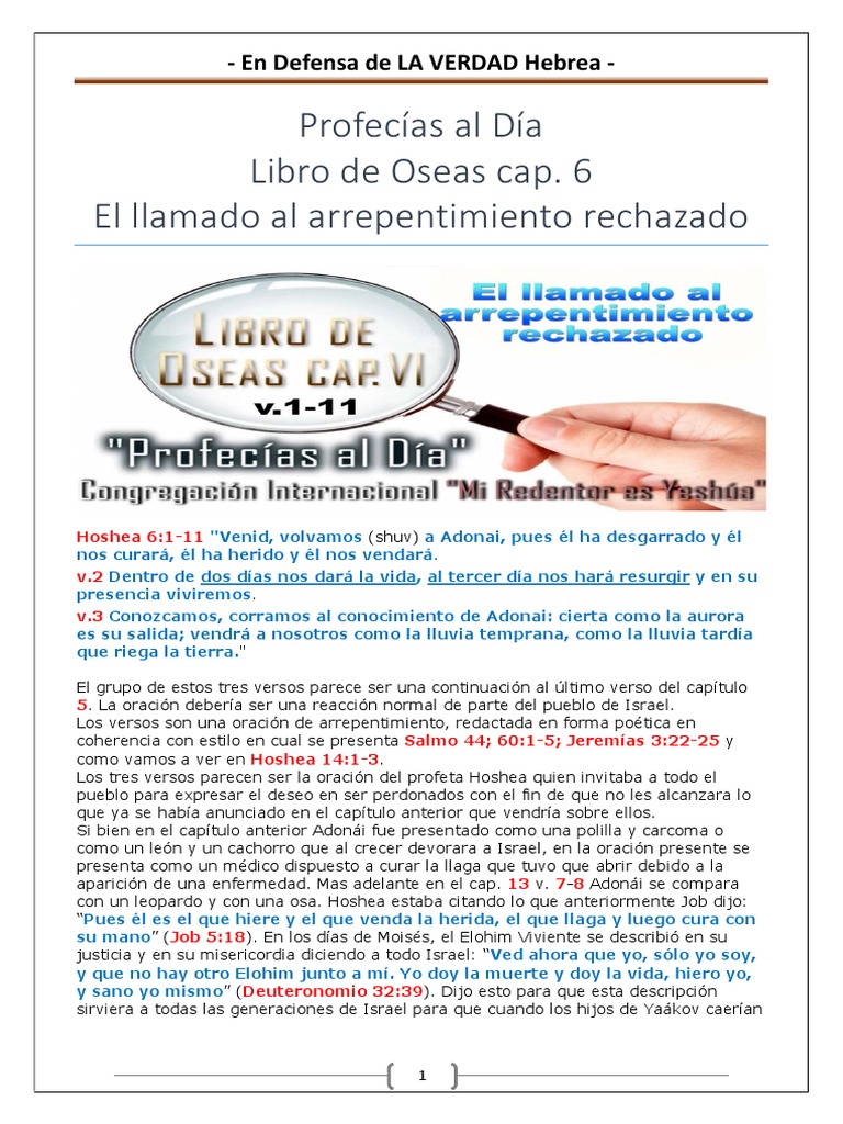 Libro de Oseas - Cap 6-El Llamado Al Arrepentimiento Rechazado ...