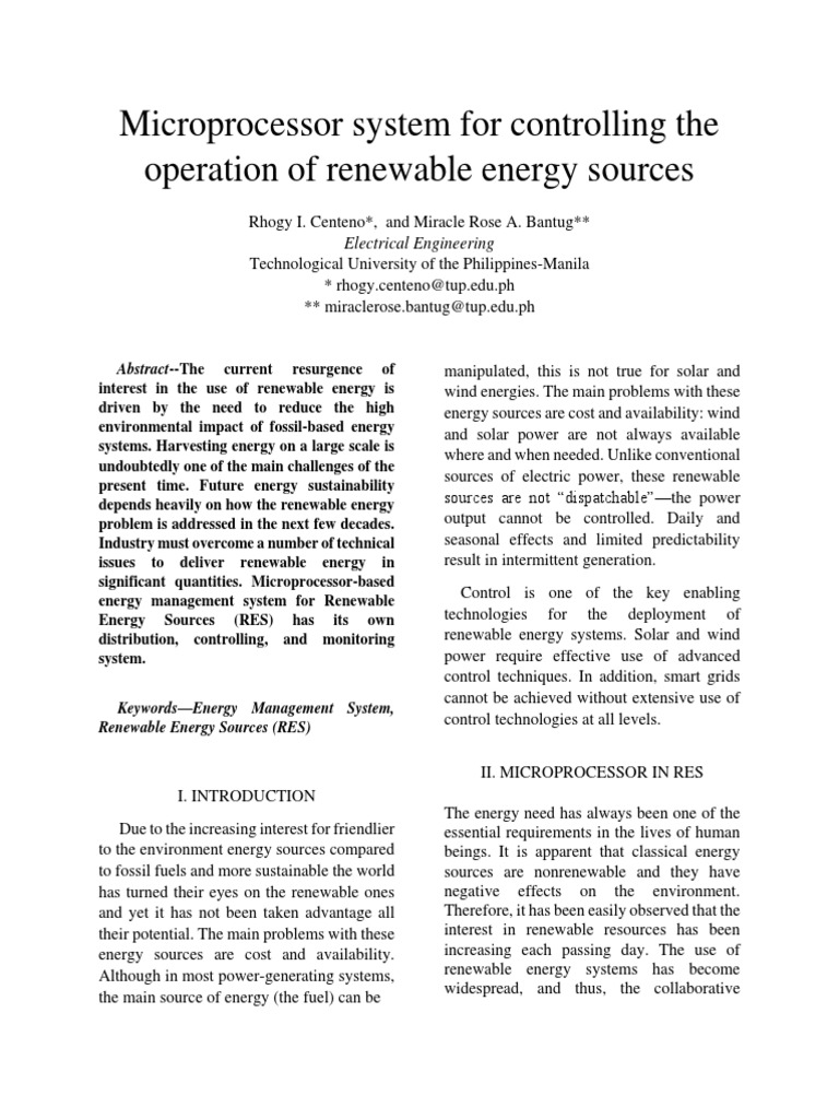 Microprocessor System For Controlling The Operation of Renewable Energy Sources | PDF | Solar ...