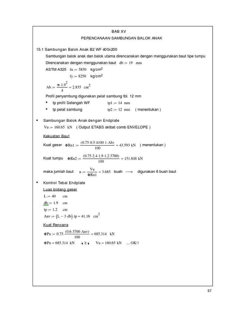 Mathcad - Bab 15 Sambungan Balok Anak | PDF