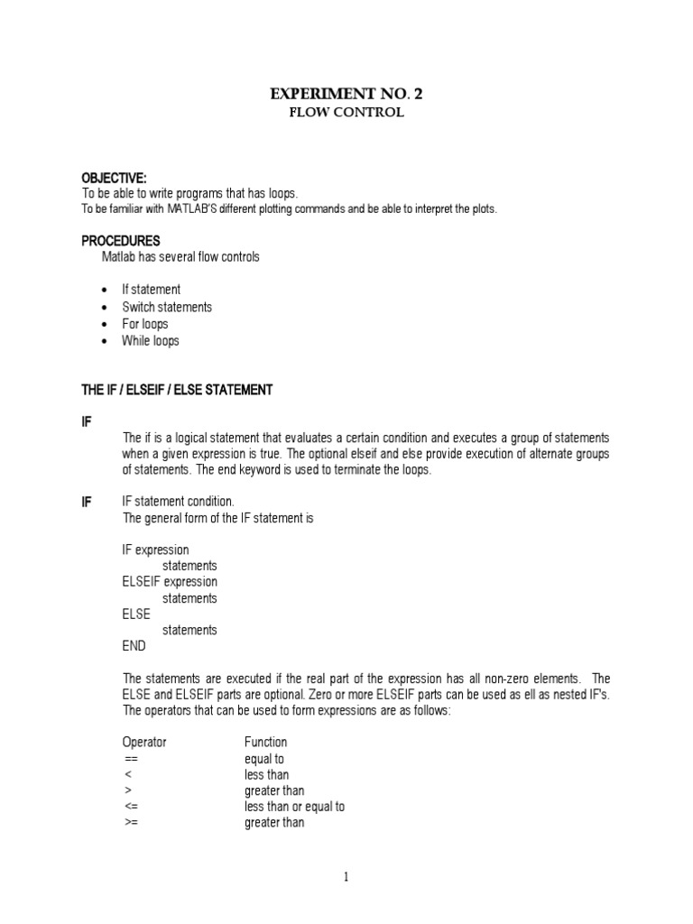 MATLAB Flow Control and Plotting Commands | PDF | Control Flow | Amplitude