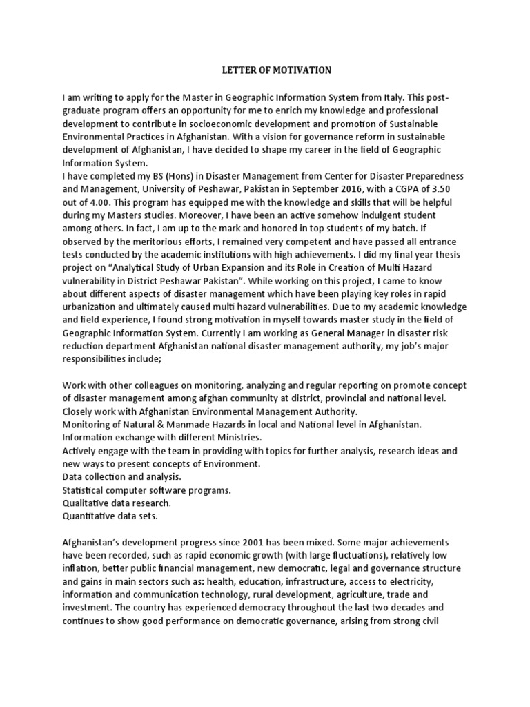 Purpose of Study Letter of Motivation GIS Itlay | PDF | Governance ...