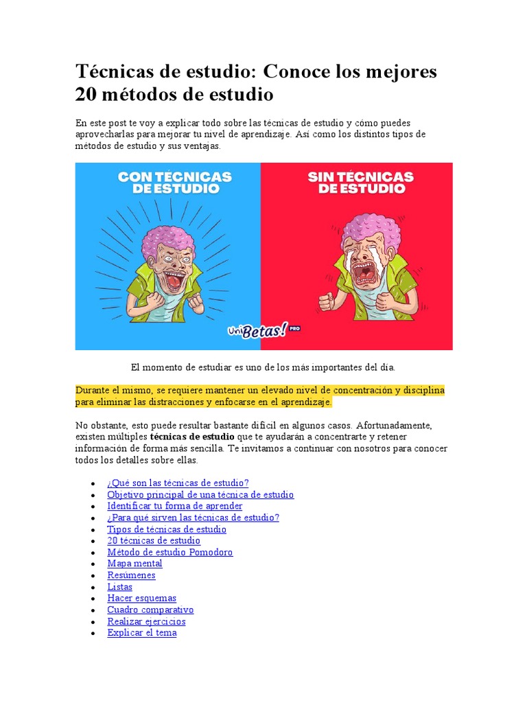 Técnicas de Estudio | PDF | Habilidades de estudio | Aprendizaje