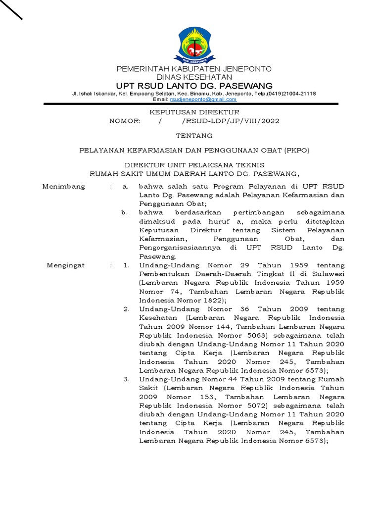 SK Sistem Pelayanan Kefarmasian Dan Penggunaan Obat Revisi | PDF