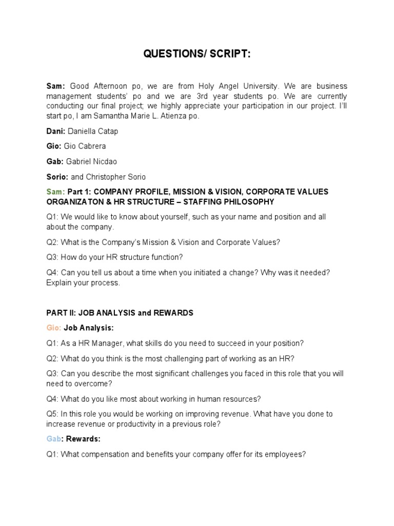 HR Questions and Script | Download Free PDF | Employment | Compensation ...