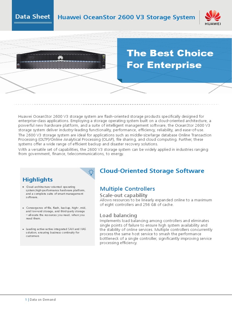 Huawei OceanStor 2600 V3 Storage System Data Sheet | PDF | Solid State Drive | Computer Data Storage