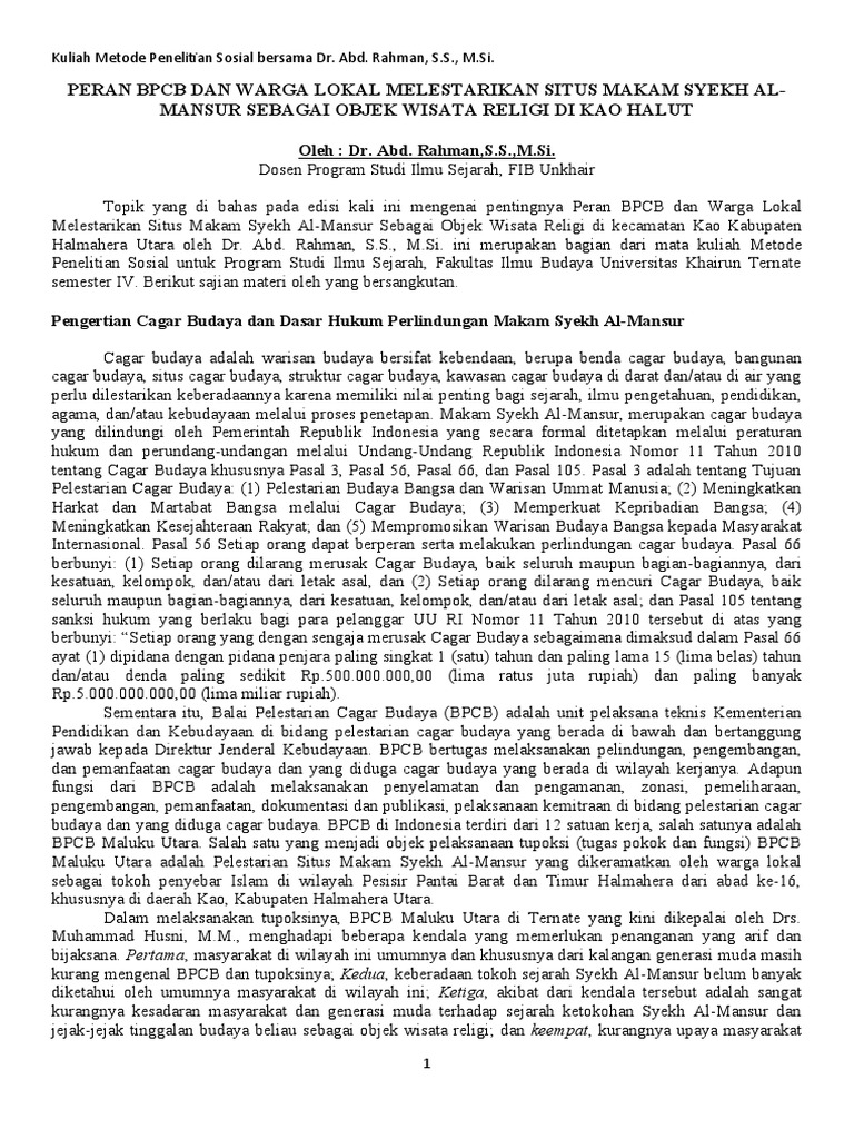 Pelestarian Makam Syekh Al-Mansur | PDF