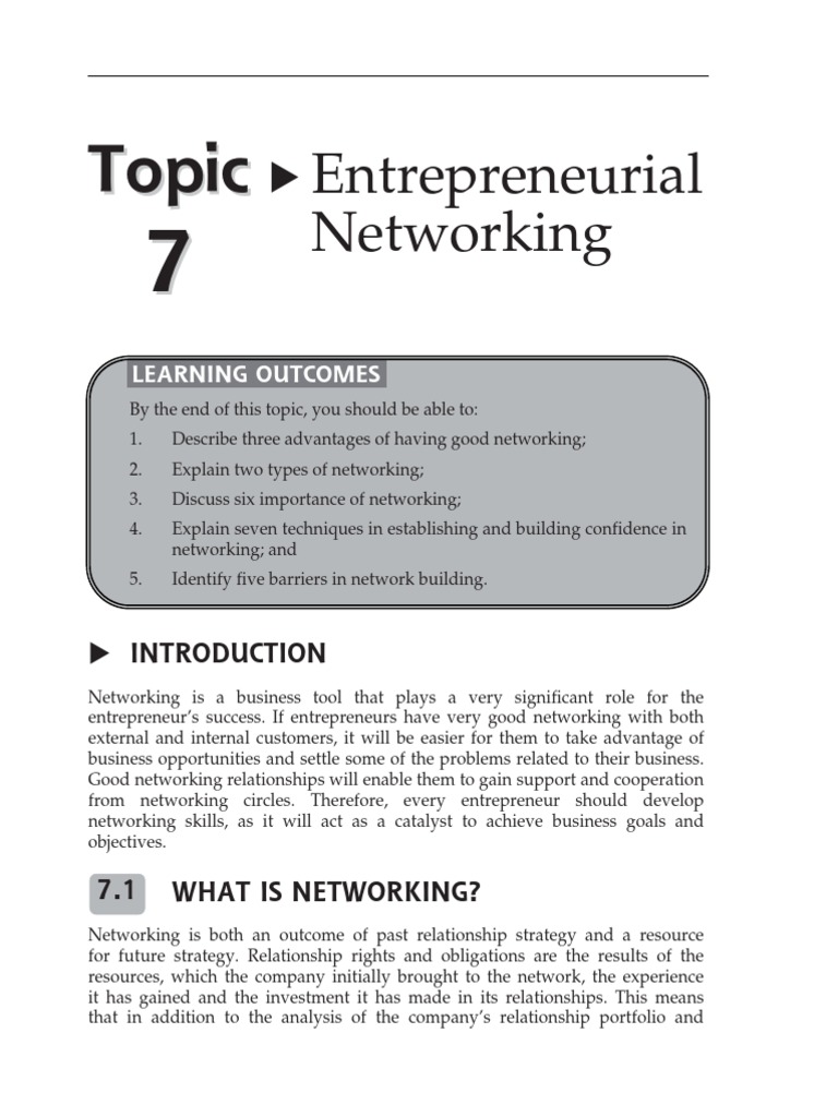 Topic 7 Entrepreneurial Networking | PDF | Entrepreneurship | Reputation