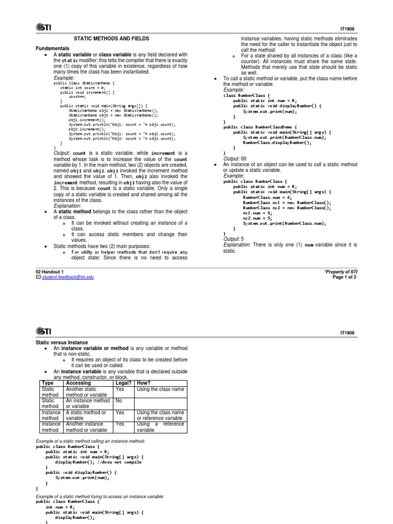 02 Handout 1 Pdf Method Computer Programming Class Computer Programming