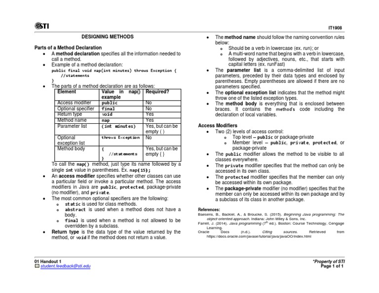 01 Handout 1 | PDF | Method (Computer Programming) | Parameter ...