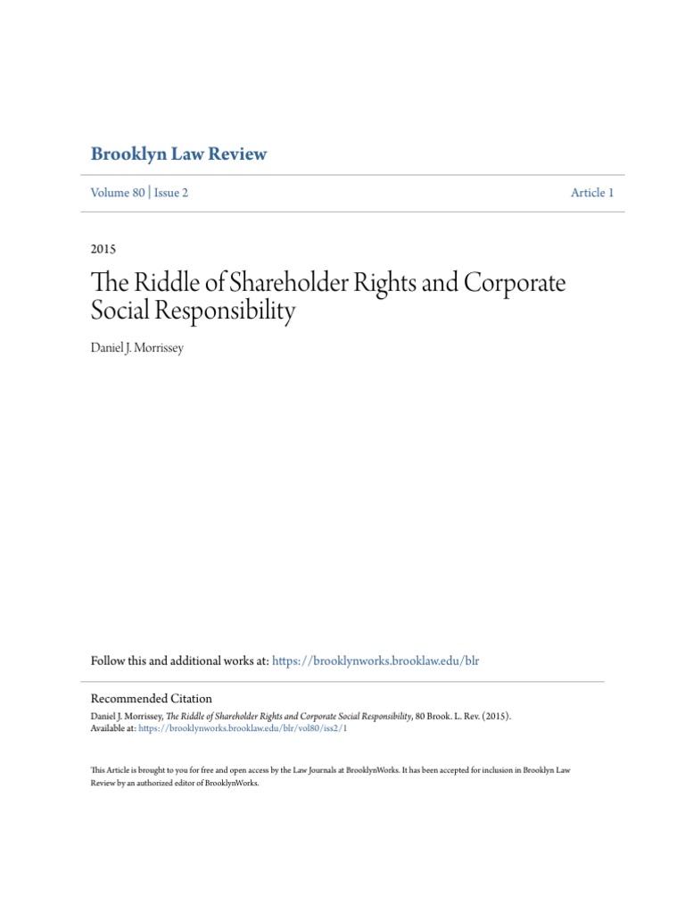 The Riddle of Shareholder Rights and Corporate Social Responsibil | PDF ... The Riddle of Shareholder Rights and Corporate Social Responsibil | PDF ...