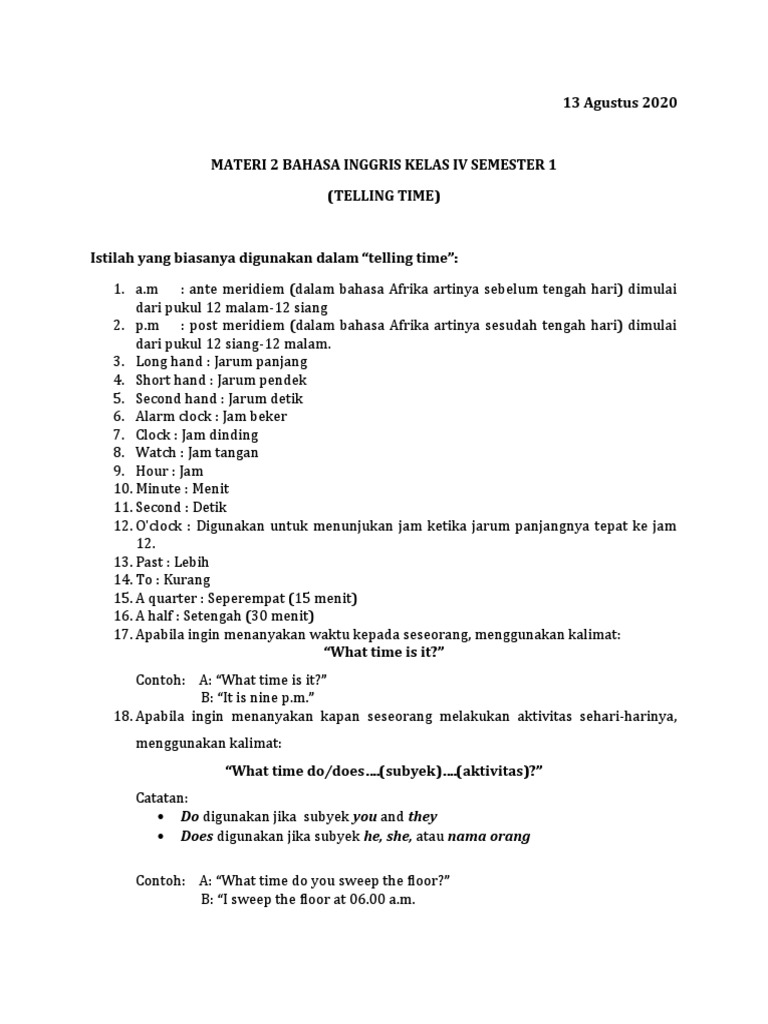Materi 2 Bahasa Inggris Kelas Iv Semester 1 | PDF