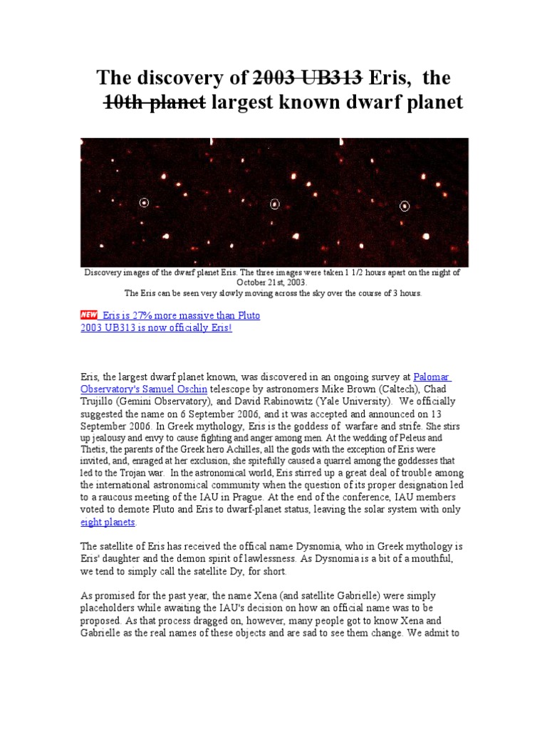 The Discovery of 2003 UB313 Eris | PDF | Pluto | Planets