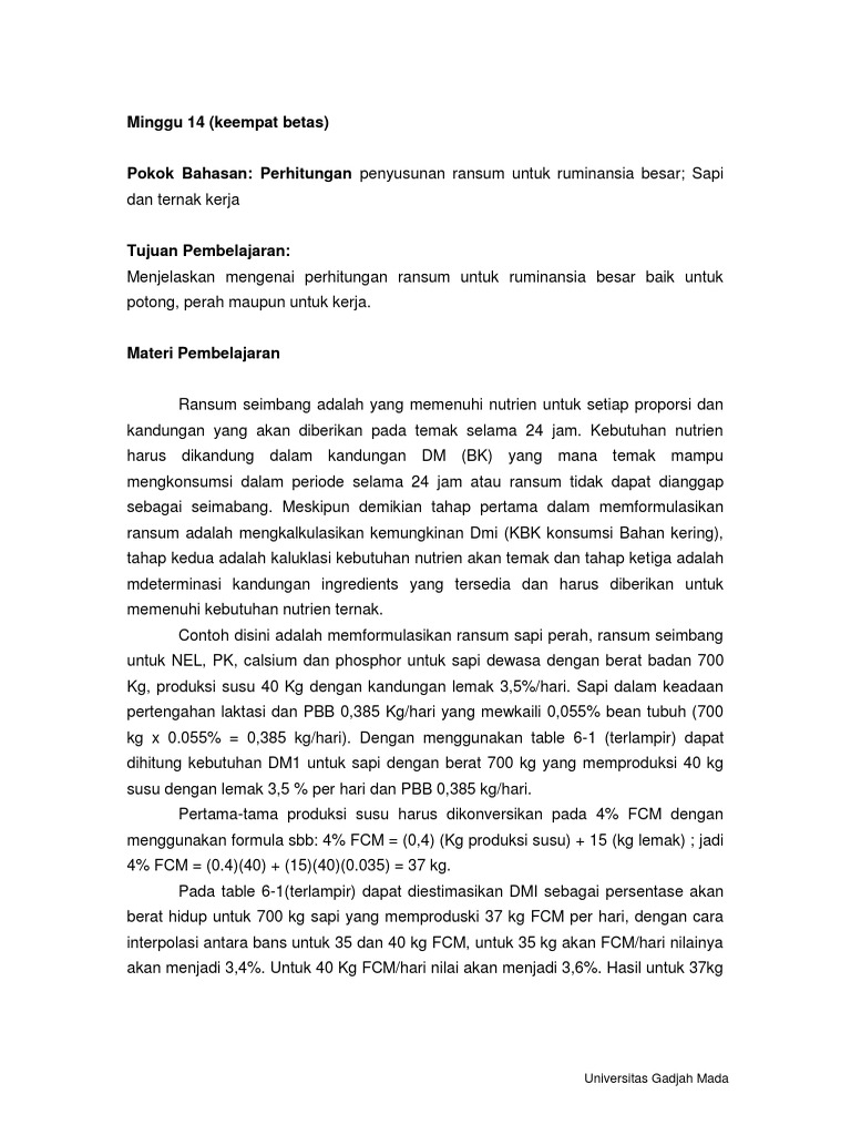 Penyusunan Ransum Untuk Ruminansia Besar | PDF