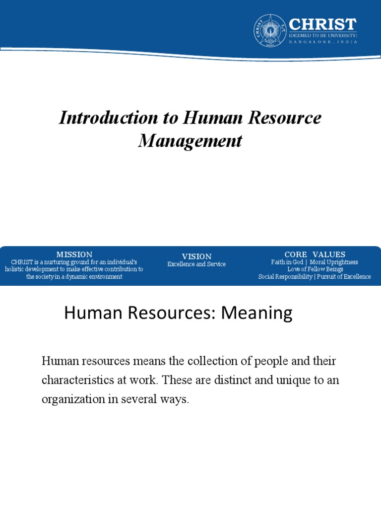 Introduction To Human Resource Management: Mission Vision Core Values ...