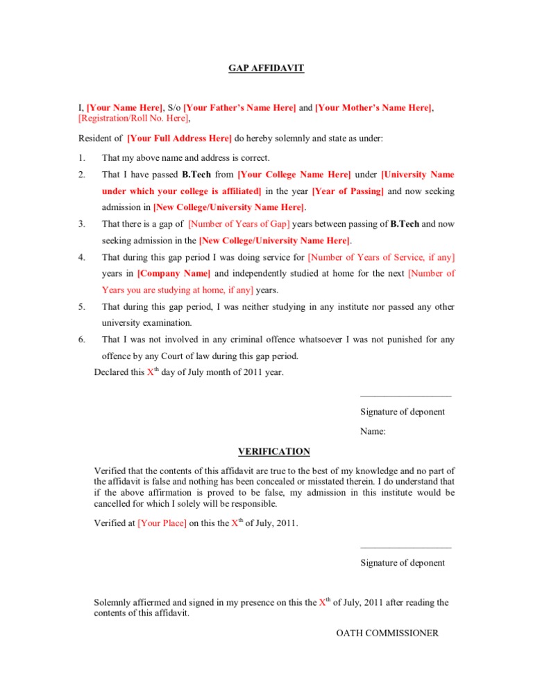 Gap Affidavit