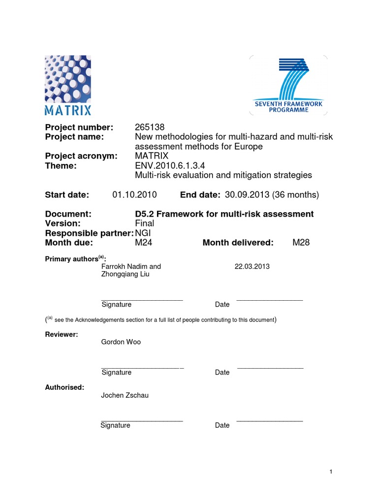 MATRIX - Multi-Risk Evaluation and Mitigation Strategies | PDF | Risk ...