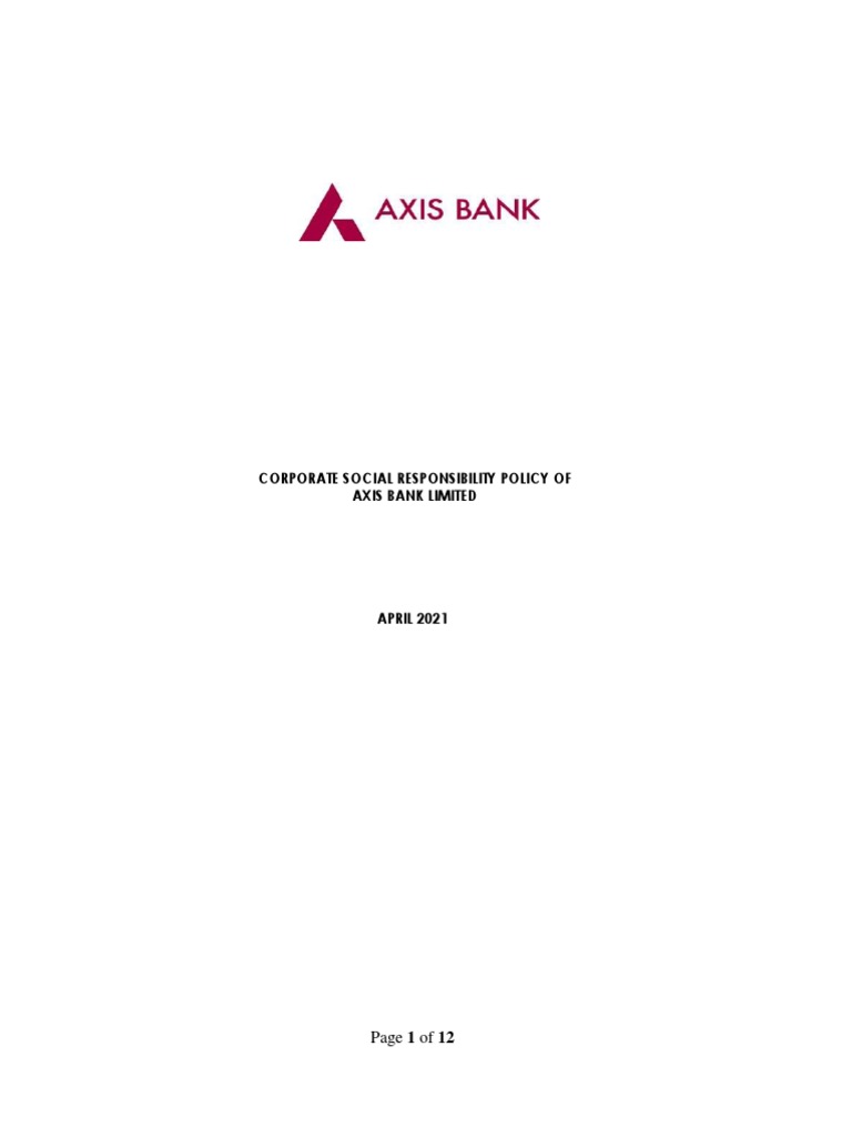 Axis Bank CSR Policy Overview | PDF | Corporate Social Responsibility ...