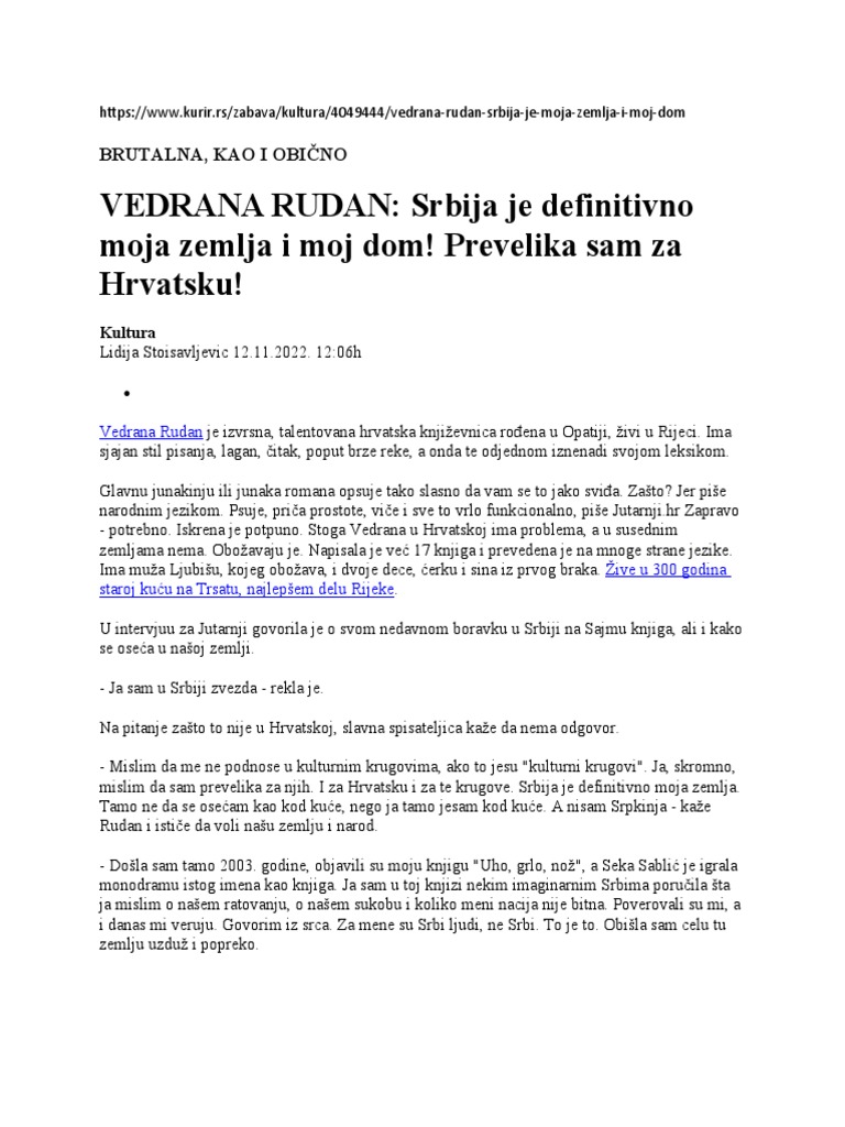 Srbija Je Definitivno Moja Zemlja I Moj Dom | PDF