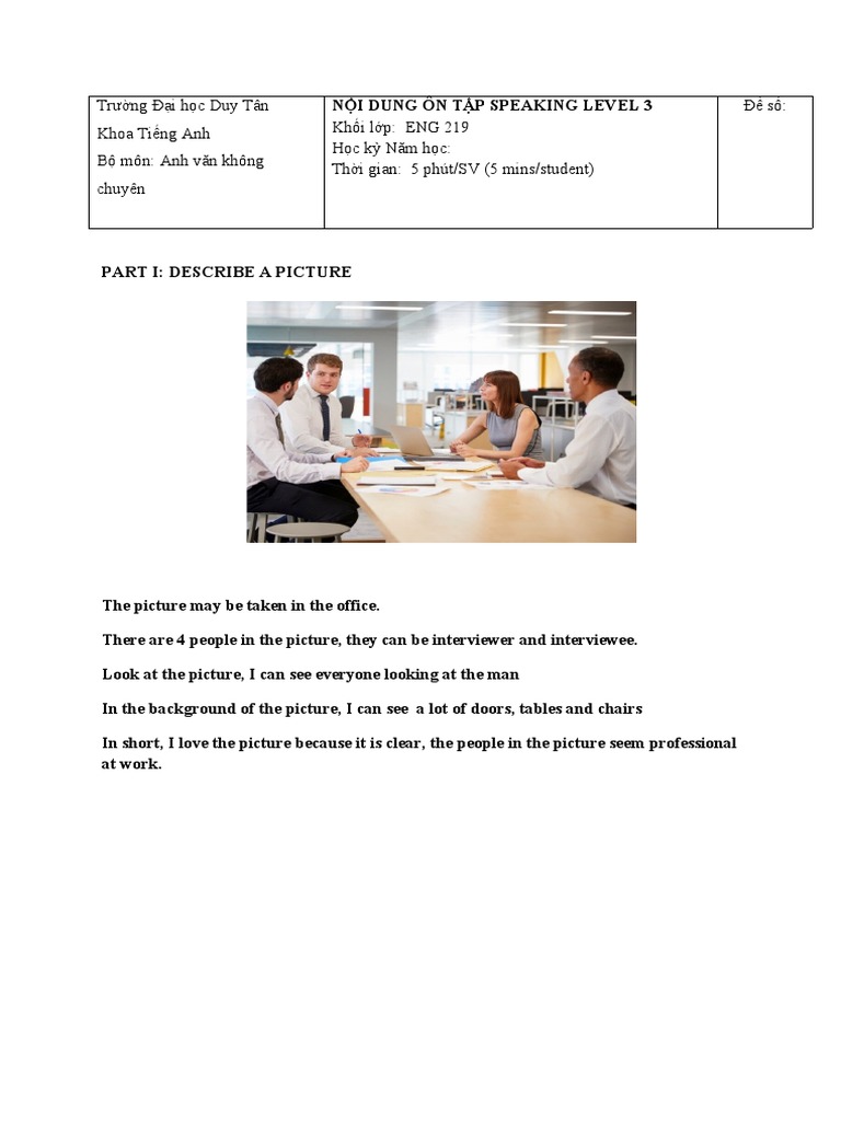 Đề Ôn Tập - Speaking Level 3 | PDF