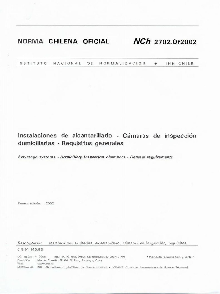 NCH 2702-2002 Cámaras de Inspección Domiciliarias | PDF | Hormigón | Alcantarillado