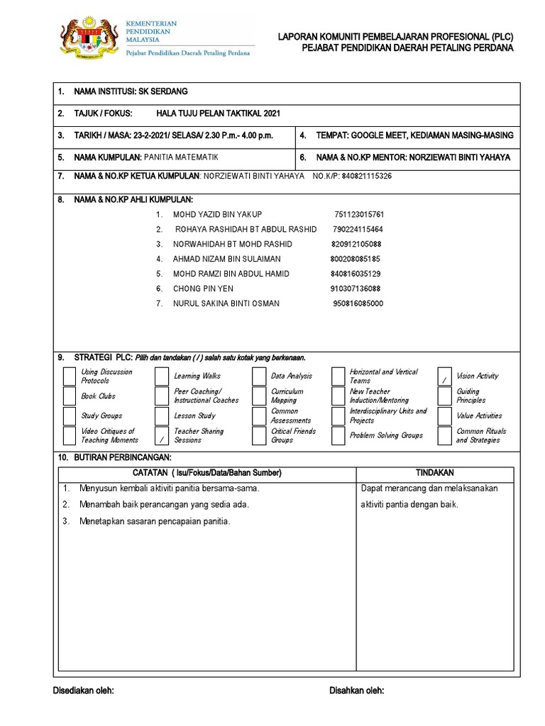 PLC Hala Tuju Pelan Taktikal 2021 | PDF