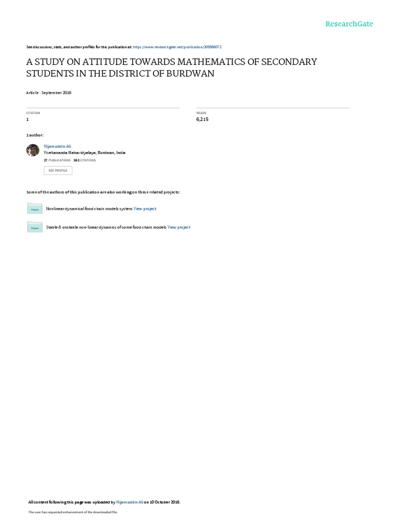 A Study On Attitude Towards Mathematics of Secondary Students in The ...