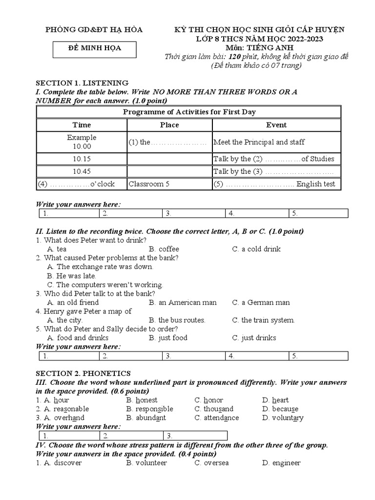 8. Đề minh họa HSG 8 TIẾNG ANH | Download Free PDF | Santa Claus