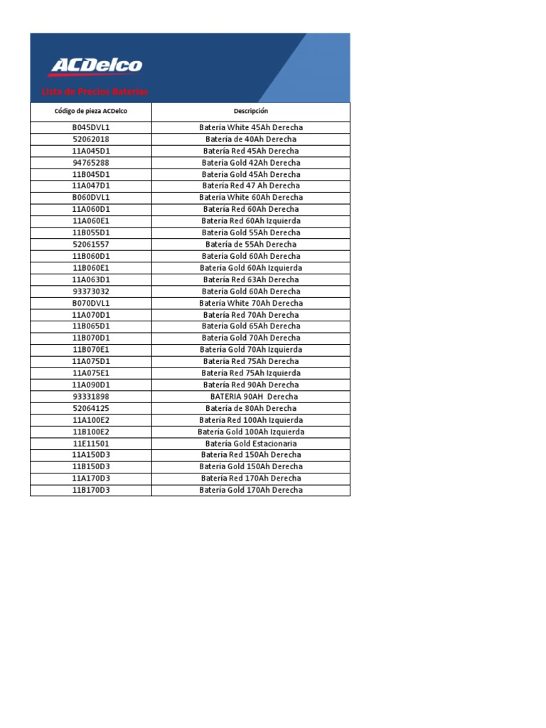 Baterias Ac Delco | PDF | Batería (electricidad) | Células Galvánicas