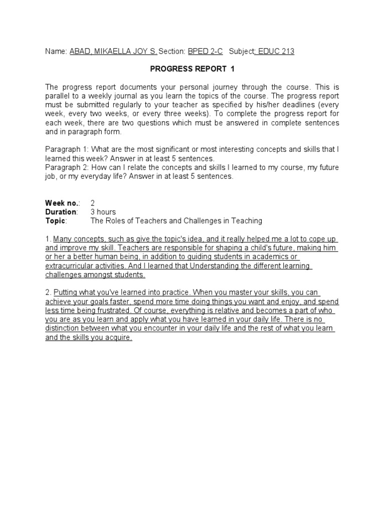 (Progress Report 2) The Roles of Teachers and Challenges in Teaching ...