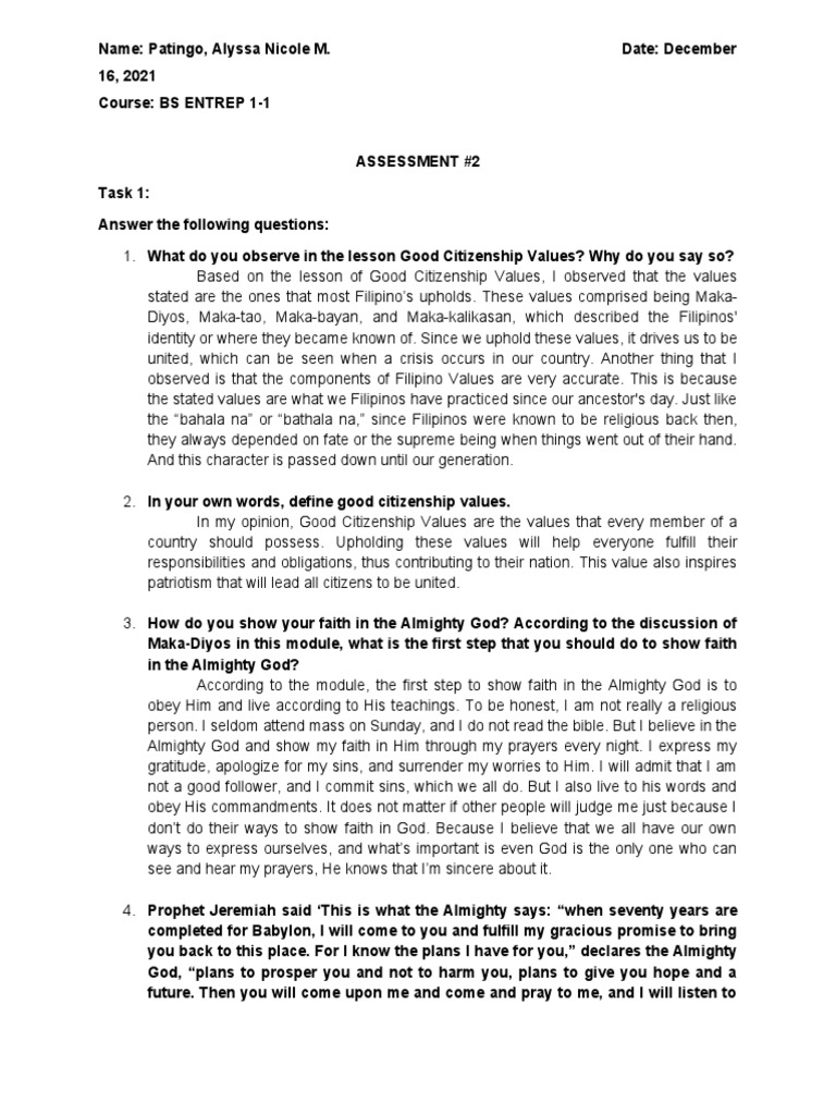 Patingo, Alyssa Nicole - MD2 - Assessment | PDF | Faith | Prophet