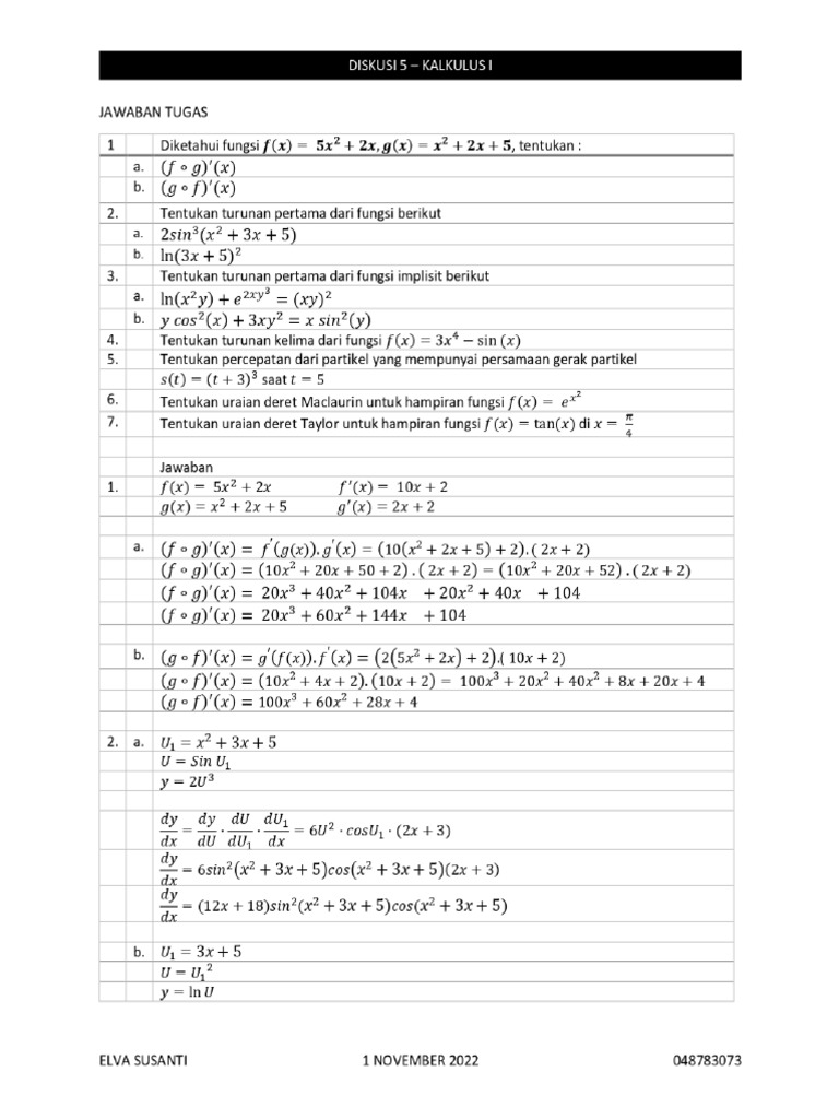 JAWABAN DISKUSI 5 KALKULUS I - Elva Susanti | PDF