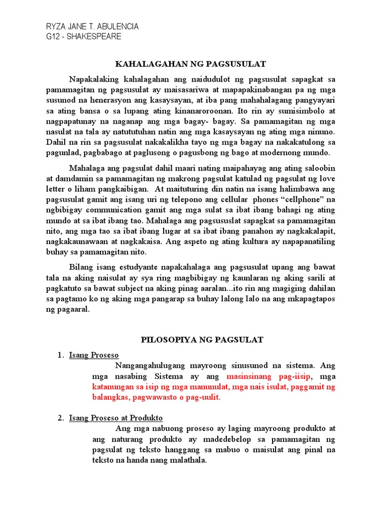 Kahalagahan NG Pagsusulat | PDF