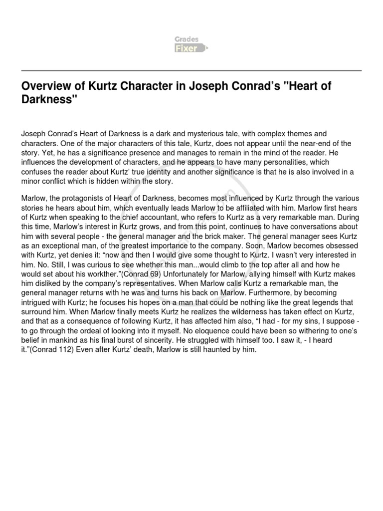 Overview of Kurtz Character in Joseph Conrad's Heart of Darkness | PDF | Heart Of Darkness ...