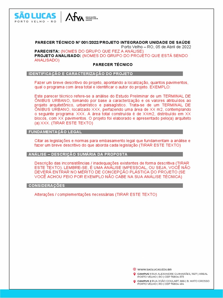 PARECER TÉCNICO - Modelo | PDF