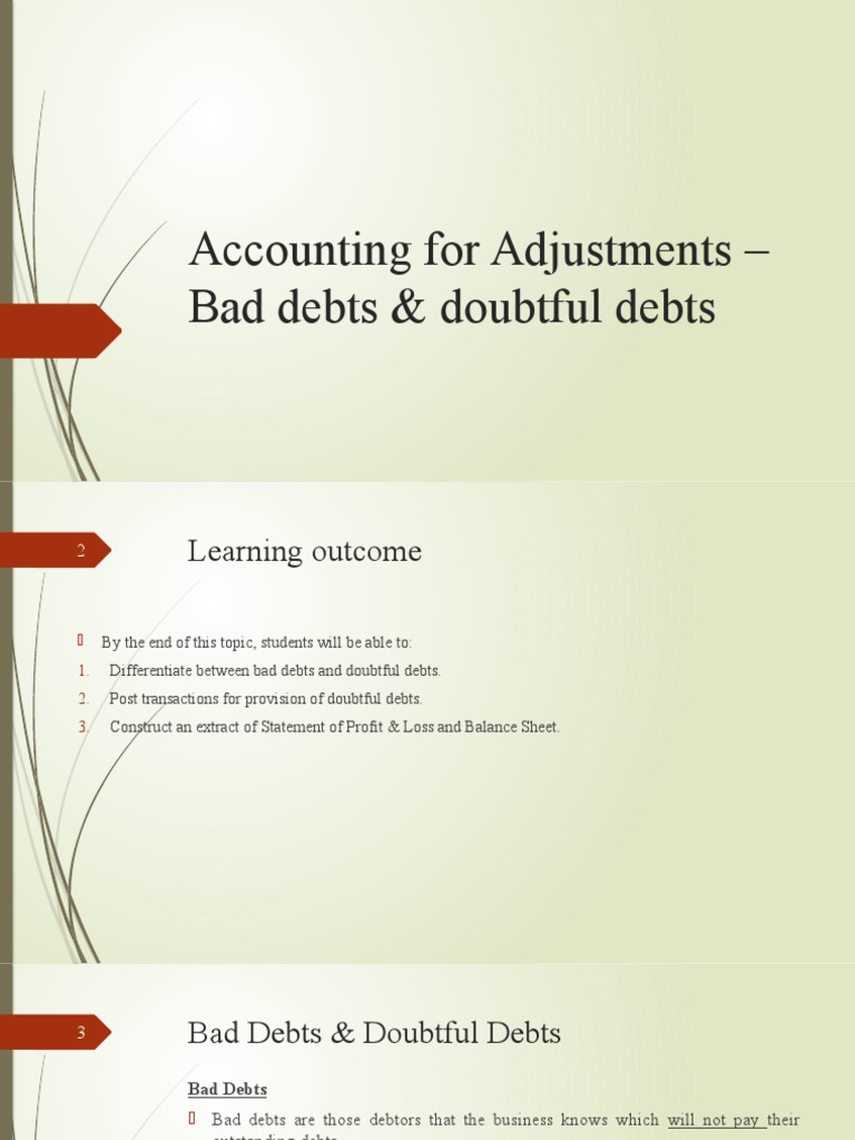 Accounting For Adjustments - Bad Debts | PDF | Bad Debt | Debits And ...