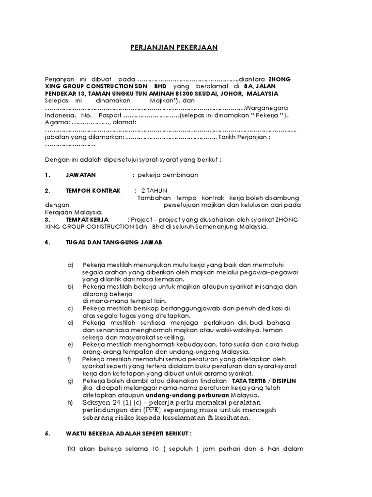Perjanjian Pekerjaan | PDF Perjanjian Pekerjaan | PDF