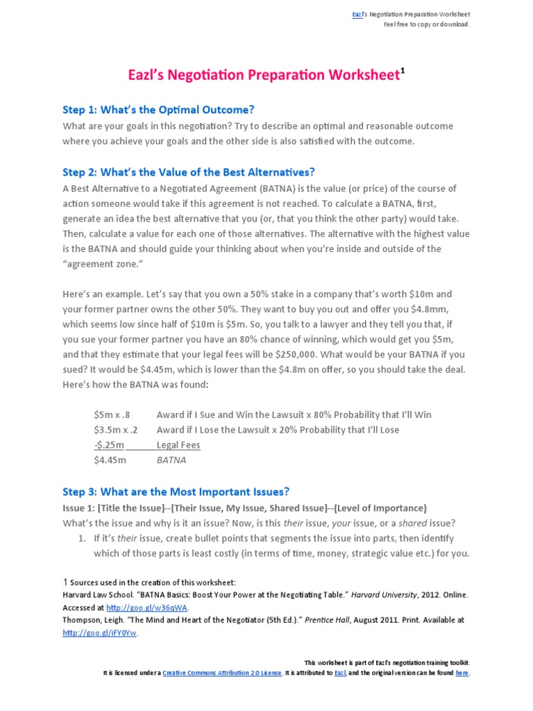 Eazl's Negotiation Preparation Worksheet (Notes) | PDF | Negotiation ...