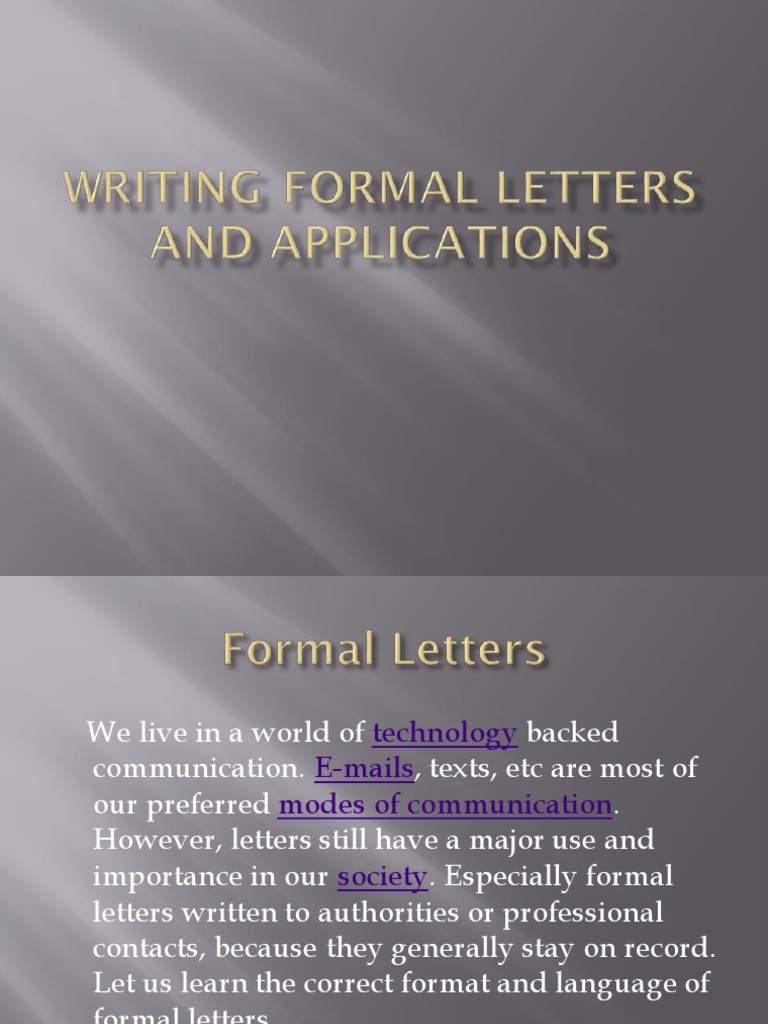Writing Formal Letters and Applications Technical Writing | PDF ...