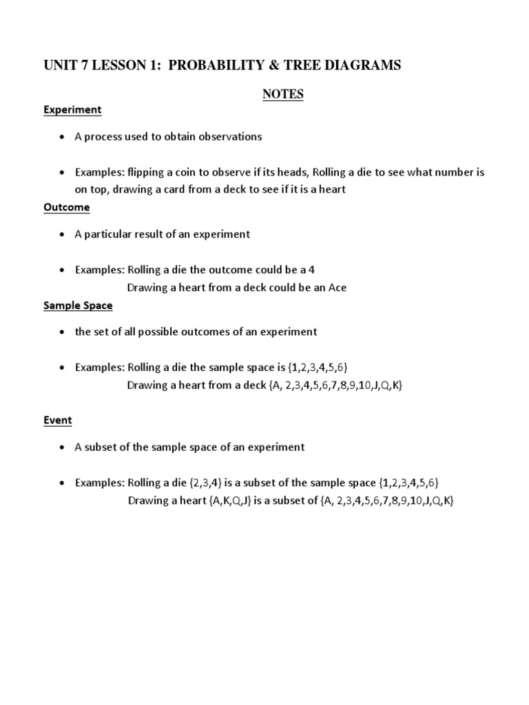 Unit 7 Lesson 1 Tree Diagrams | PDF | Probability | Probability And Statistics