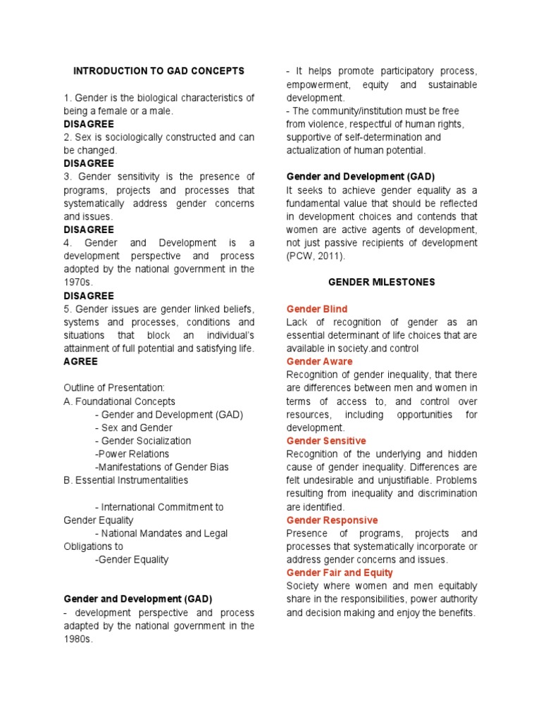 Introduction to GAD Concepts and Gender Milestones | PDF | Gender ...