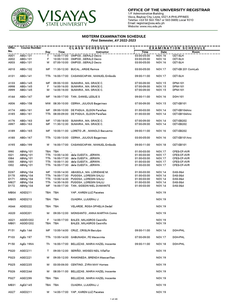 Midterm Examination Schedule 1st Sem AY 2022 2023 Final | PDF ...