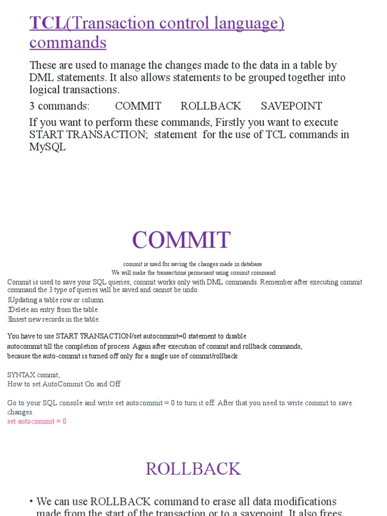 Tcl Commands Pdf Database Transaction Sql