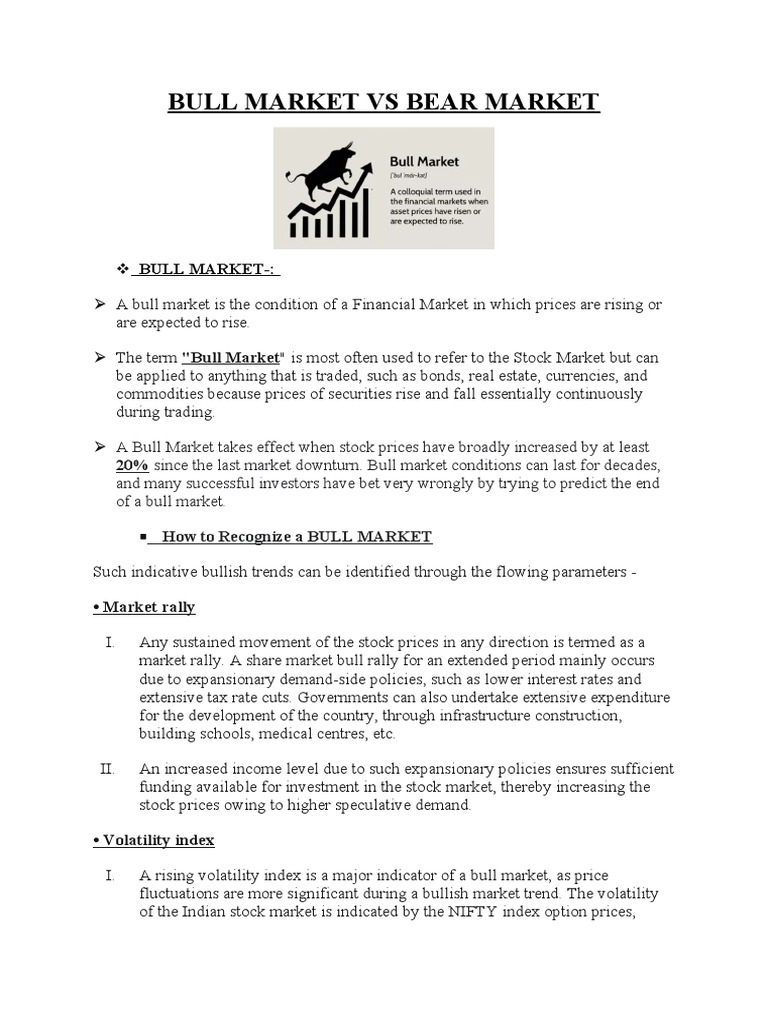 BULL MARKET VS BEAR MARKET | PDF | Market Trend | Investing