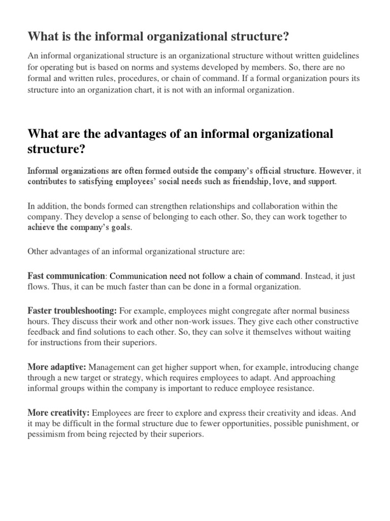 What Is The Informal Organizational Structure | PDF | Organizational ...