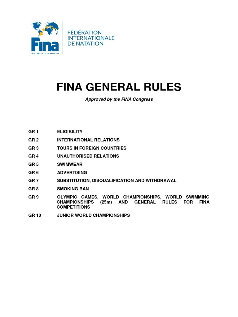 FINA Rules for Aquatic Competitions | PDF | Swimming (Sport ...