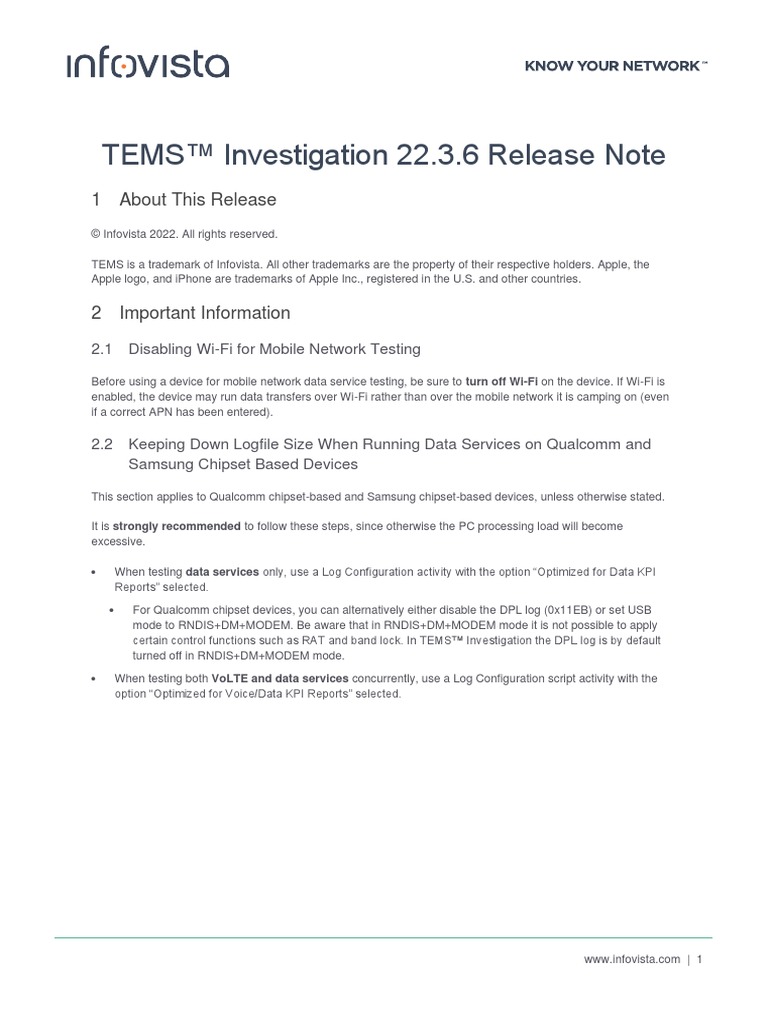 Tems Investigation Release Note | PDF | Lte (Telecommunication) | High Speed Packet Access