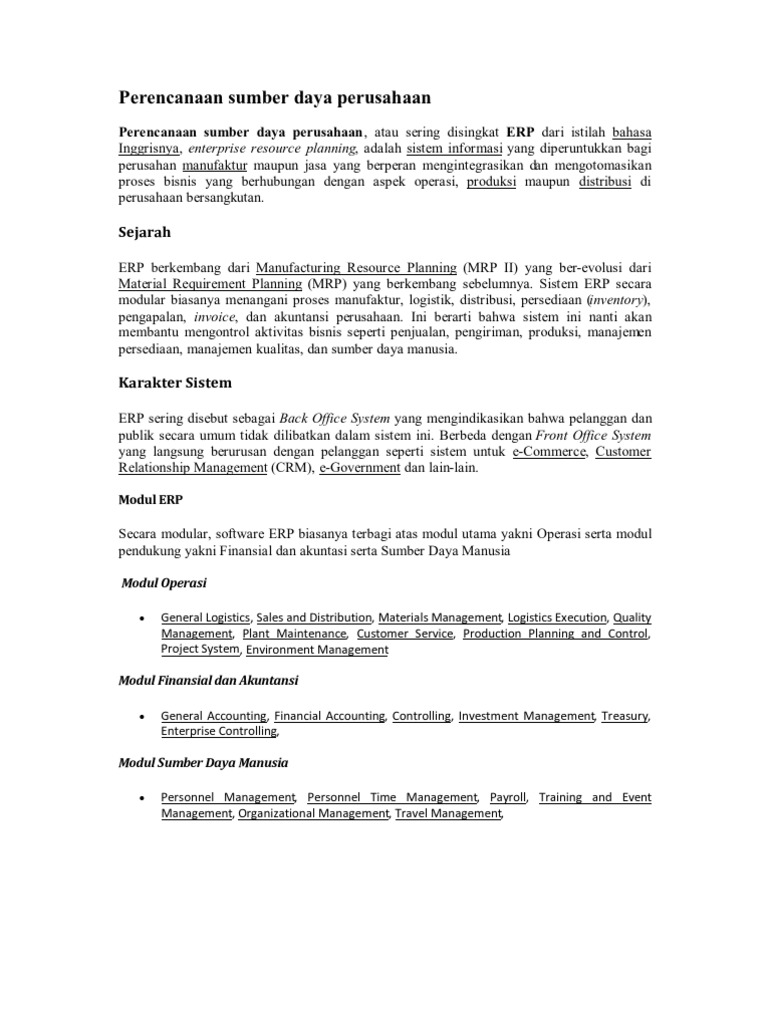 Modul ERP: Penjelasan dan Contoh | PDF