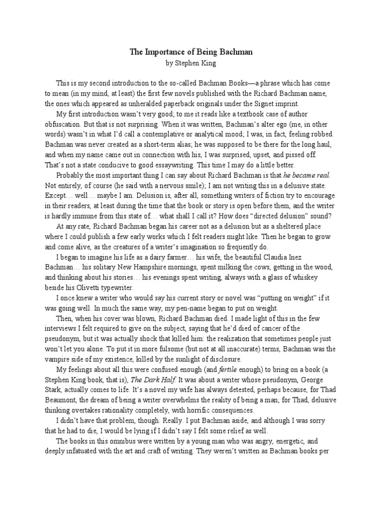 The Importance of Being Bachman | PDF